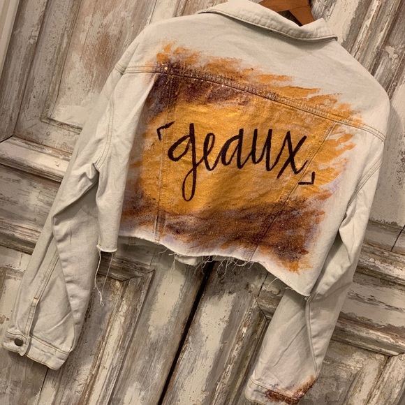 Jackets & Coats | Custom Painted Jean Jacket Calling All Lsu Fans ...